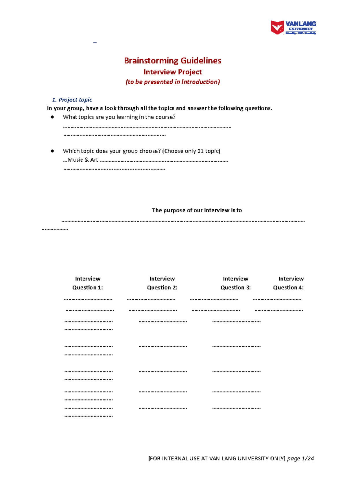 [ Updated] PBA Manual - Interview Project - – Brainstorming Guidelines Interview Project (to be ...
