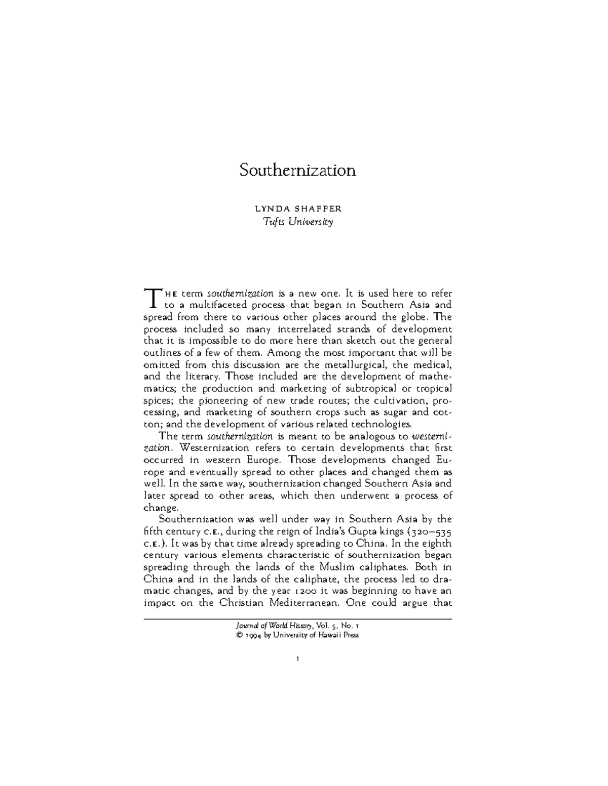 Southernization Article (1) yeah - Southernization lynda shaffer Tufts ...
