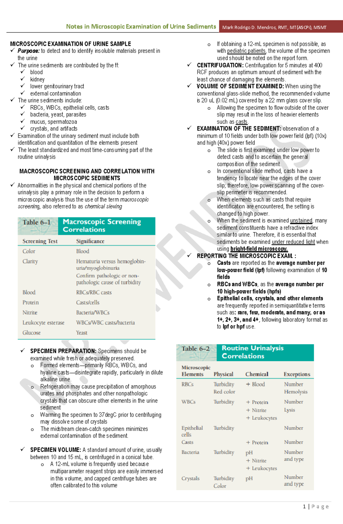 AUBF notes in microscopic exam - MICROSCOPIC EXAMINATION OF URINE ...