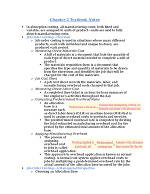 Chapter 10 Textbook Notes - Chapter 10 Textbook Notes Standard Costs ...