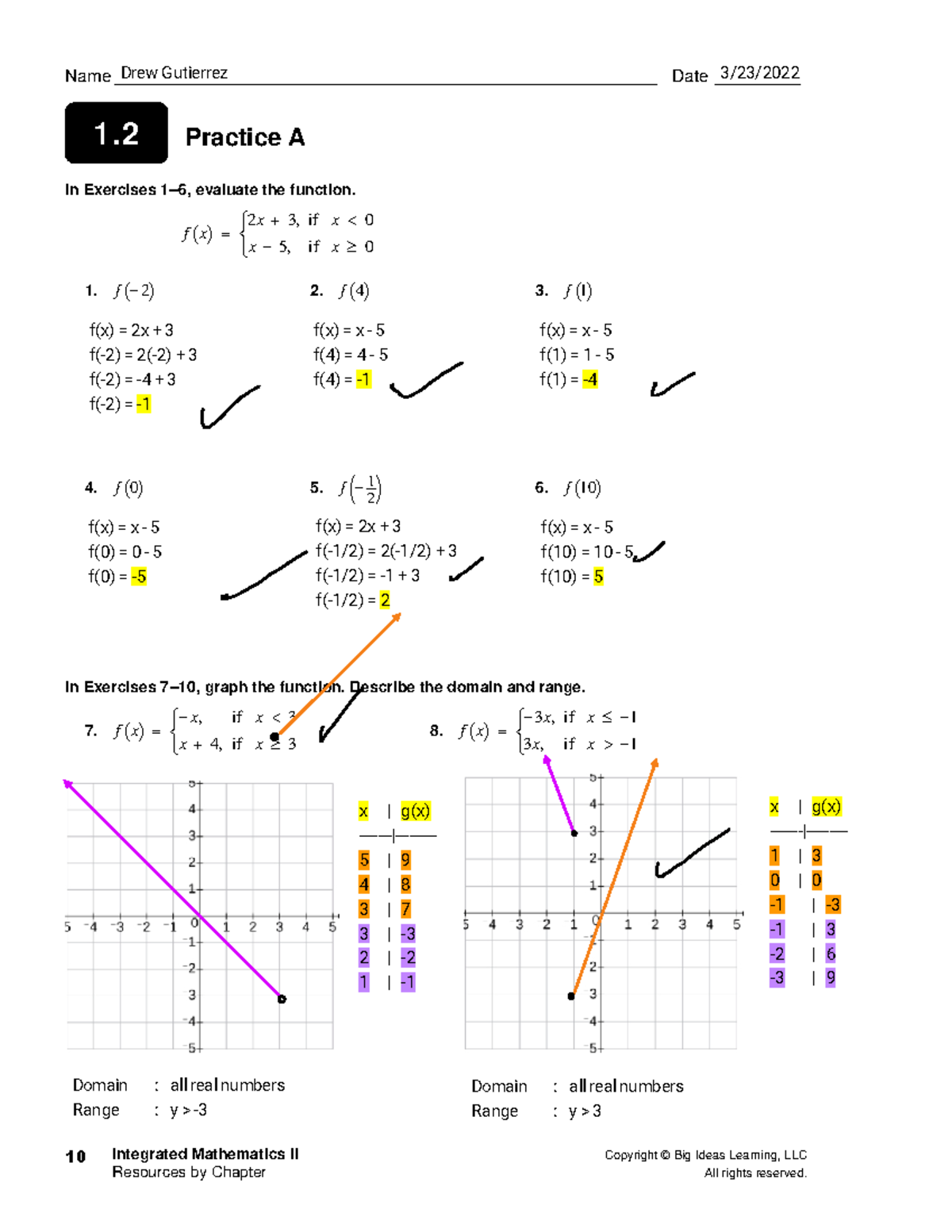 Drew Gutierrez - Practice 1 - Integrated Mathematics II Copyright © Big ...