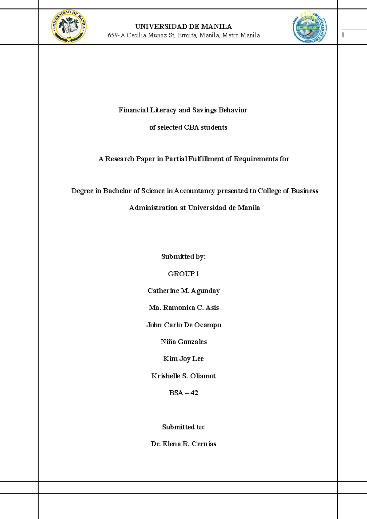 Final Thesis Group 1 with revised Chapter 4 - 659-A Cecilia Munoz St, Ermita, Manila, Metro ...