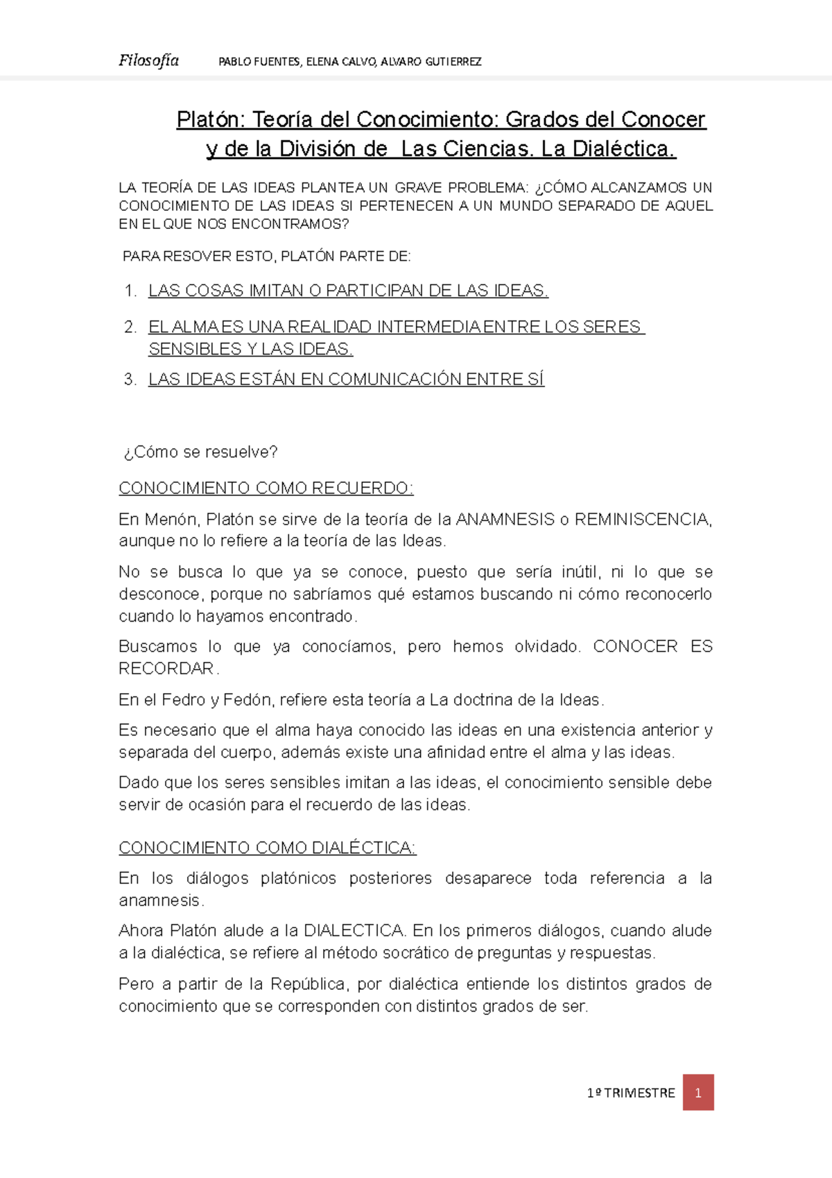 5 Platón Teoría del Conocimiento Grados del Conocer y de la División de ...