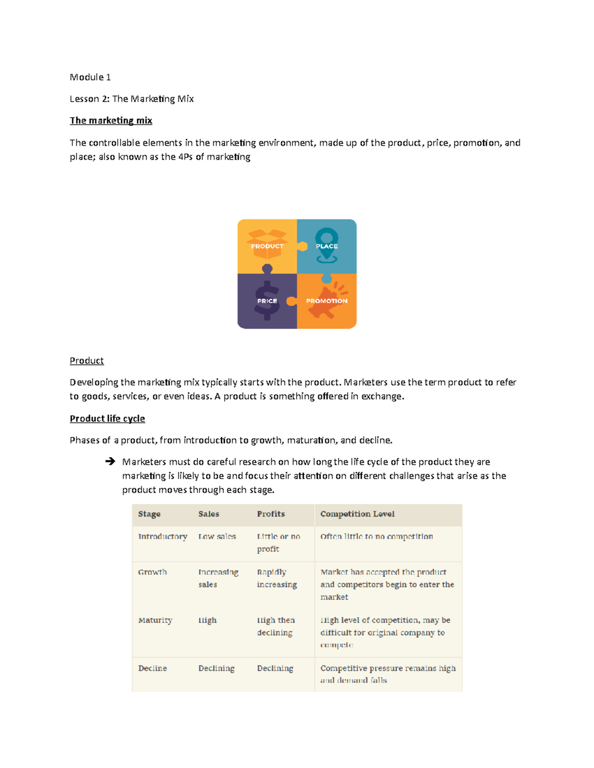 Module 1 lesson 2 D077 - Module 1 Lesson 2: The Marketing Mix The ...