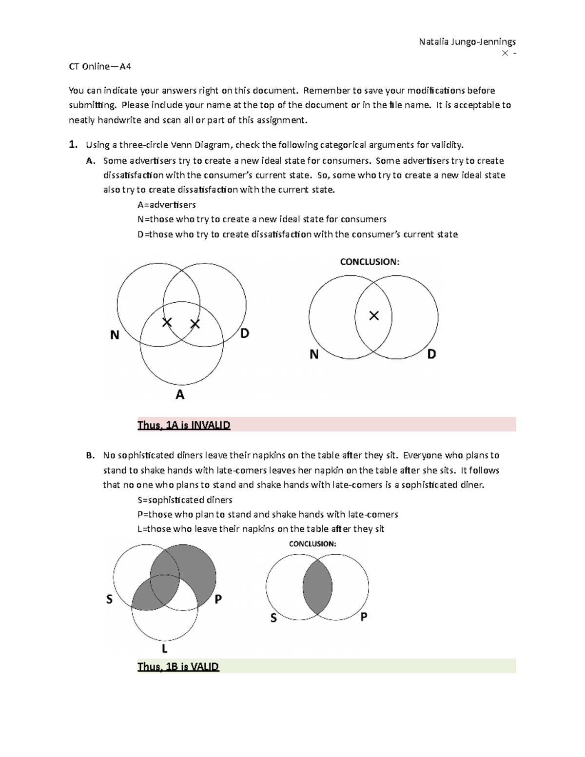 A4 - A4 Assignment for philosphy critical thinking 233 - × - CT Online—A You can indicate your ...