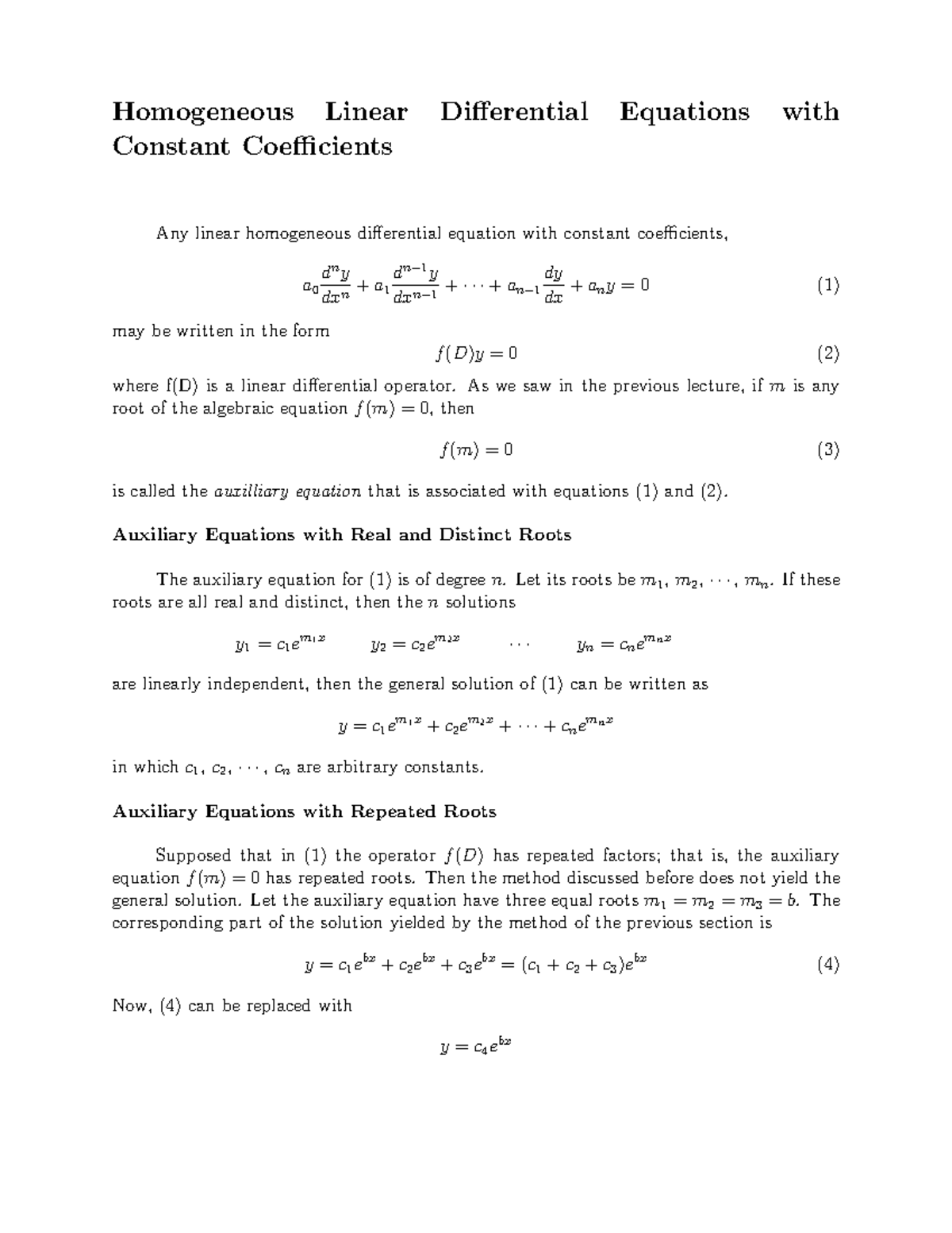 21 Homogeneous Linear Differential Equations with Constant Coefficients ...