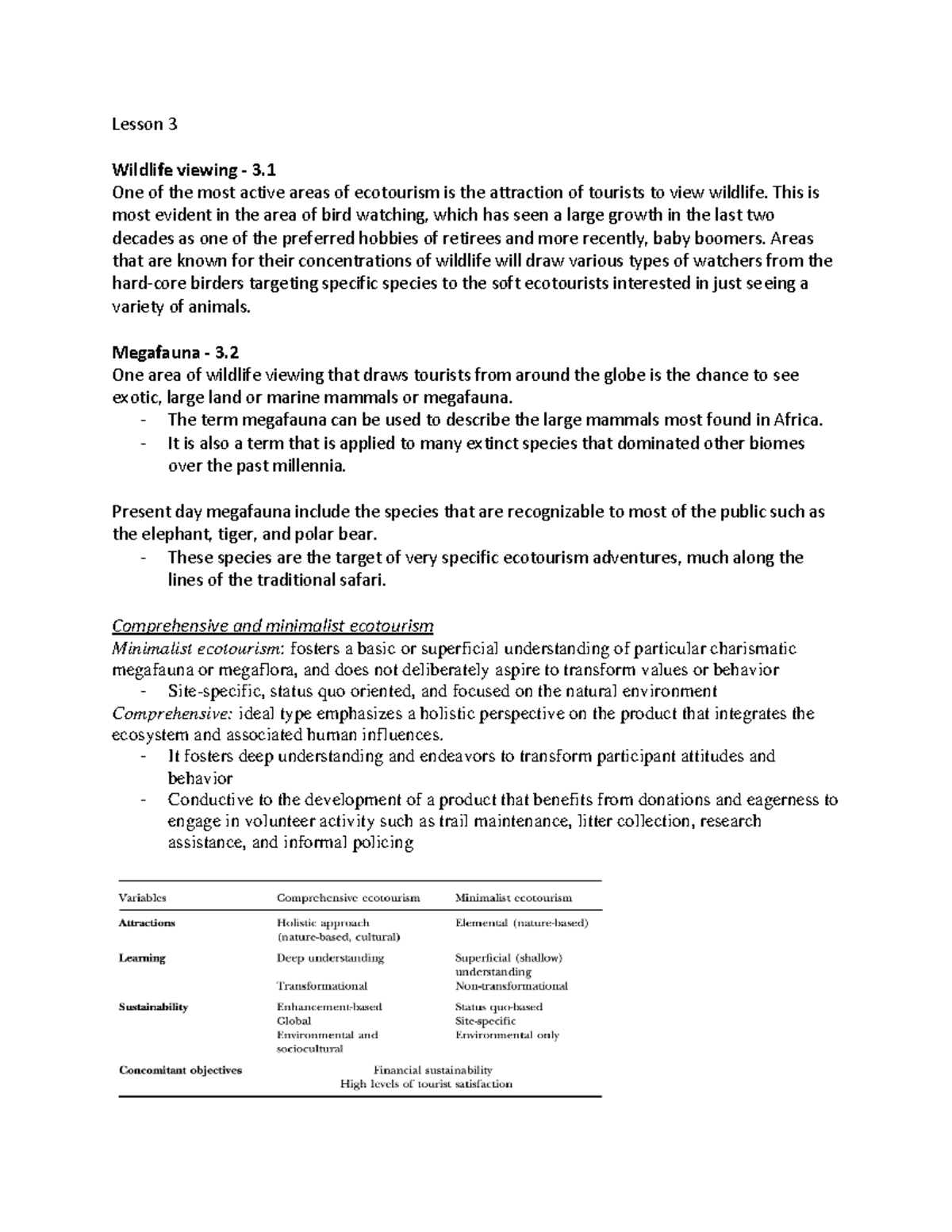 Ecotourism document - Lesson 3 Wildlife viewing - 3. One of the most ...