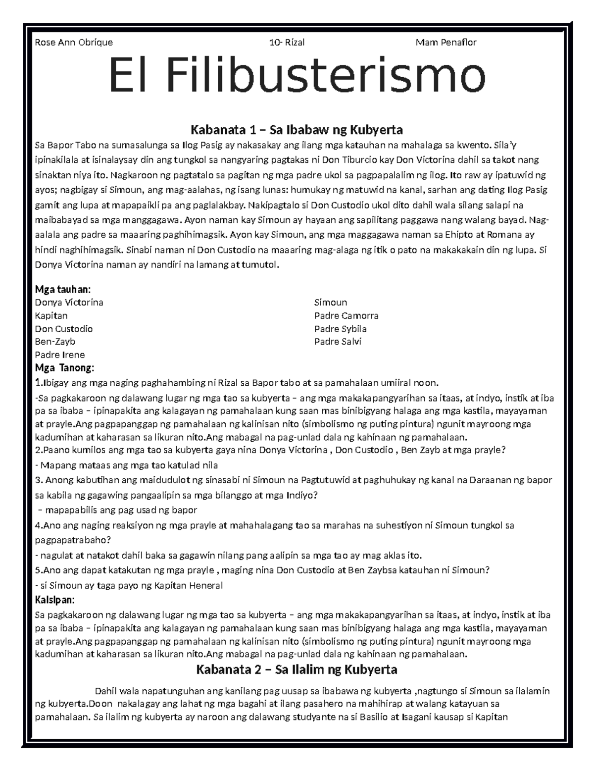 Kabanata 1 39 - El Filibusterismo Kabanata 1 – Sa Ibabaw ng Kubyerta Sa ...