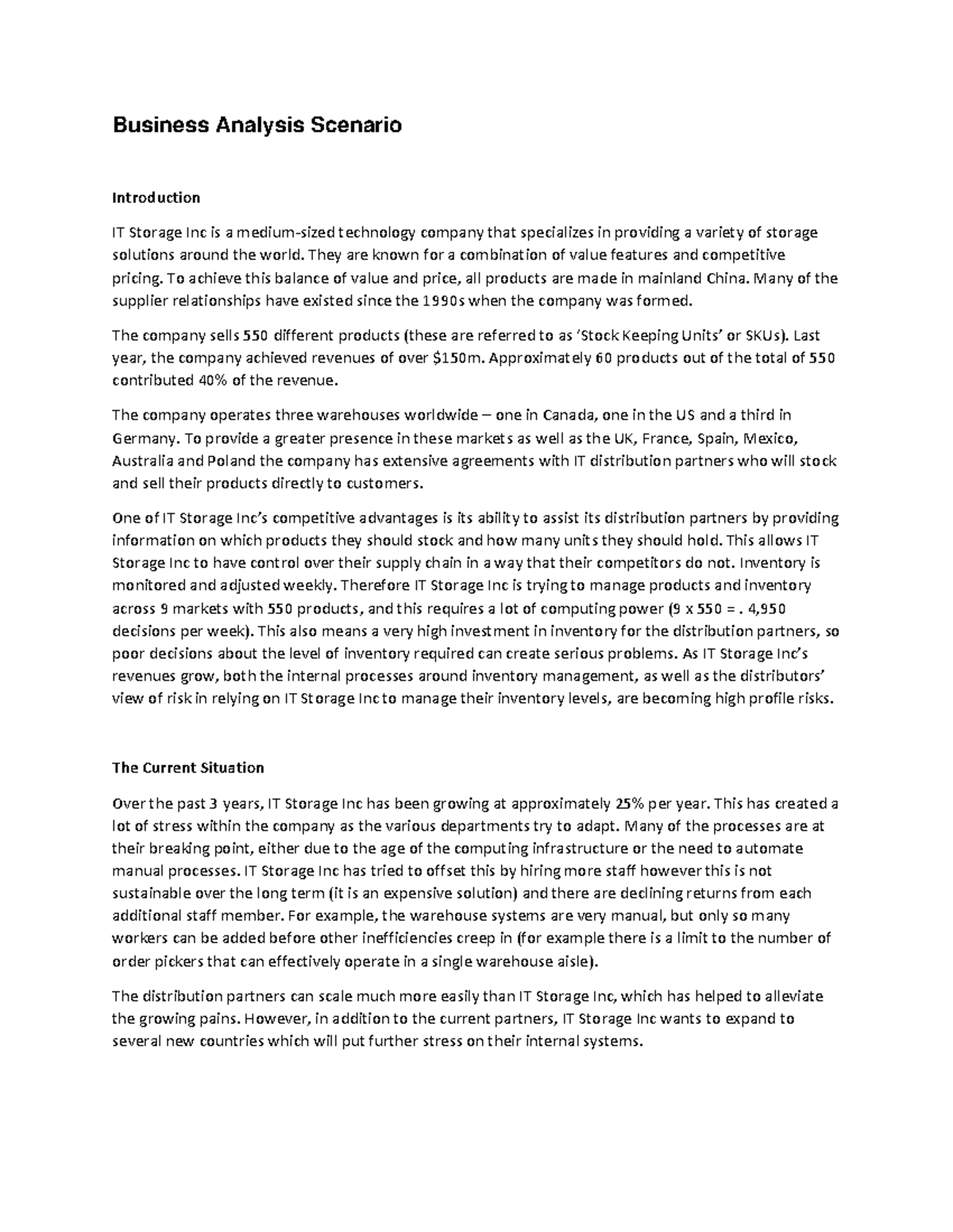 Scenario - Case Study 3 - Business Analysis Scenario Introduction IT ...