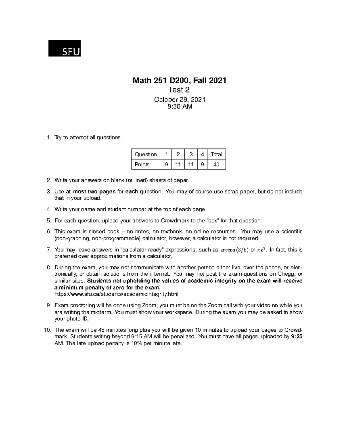 2022 - Midterm 2 - MATH 251 - SFU - Studocu