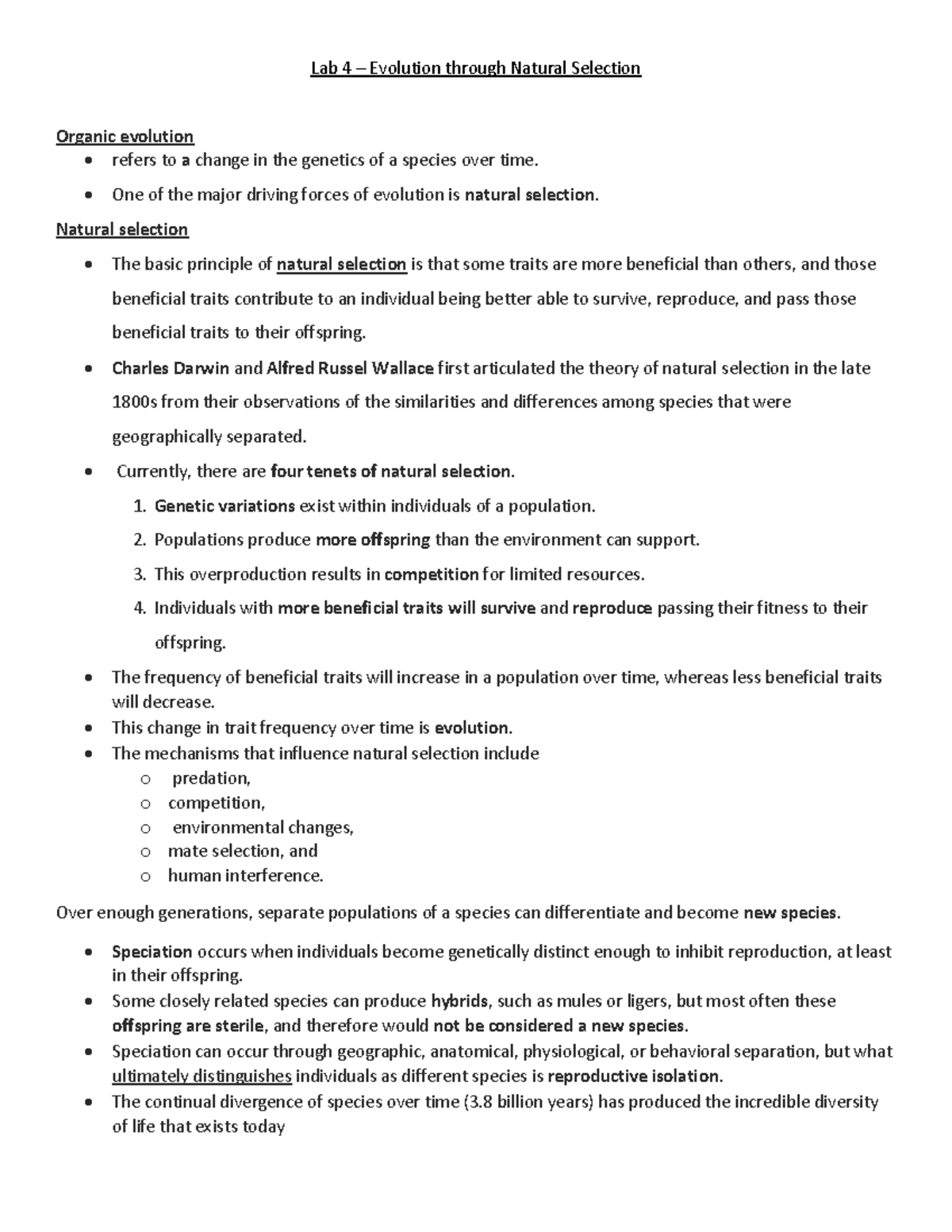 Lab 4 - Natural Selection - Lab 4 – Evolution through Natural Selection ...