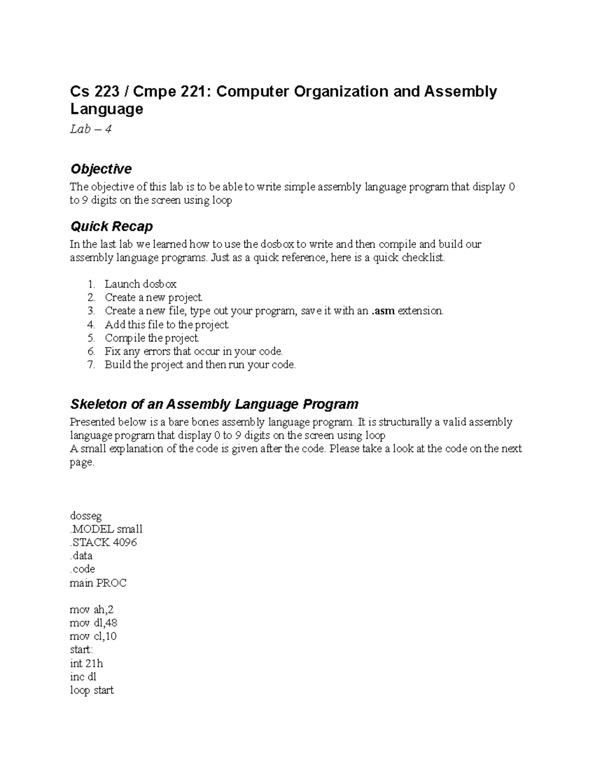 Lab4 task - sds - Cs 223 / Cmpe 221: Computer Organization and Assembly ...