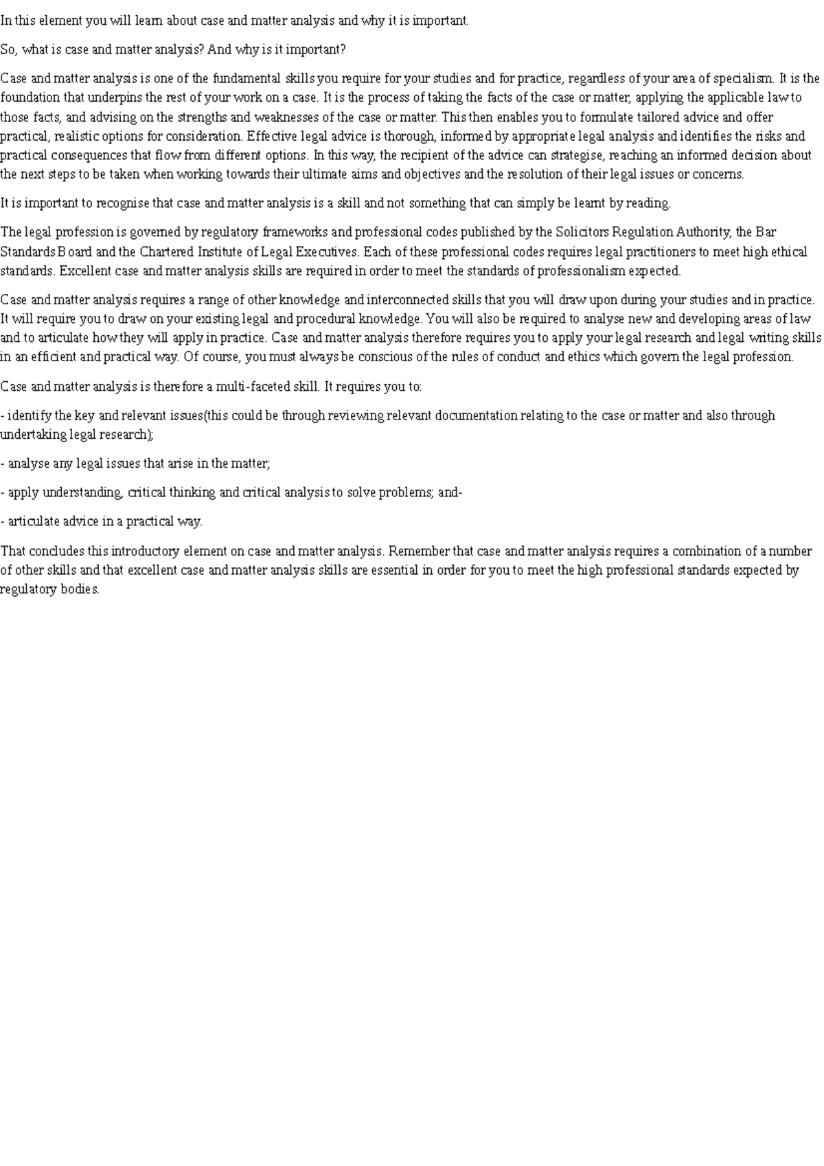 Introduction to case and matter analysis 3 - In this element you will ...