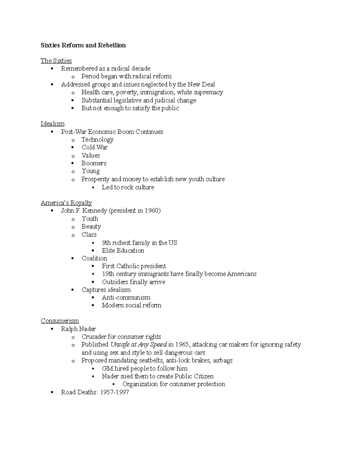 HST 102 Sixties Reform&Rebellion Notes - Sixties Reform and Rebellion ...