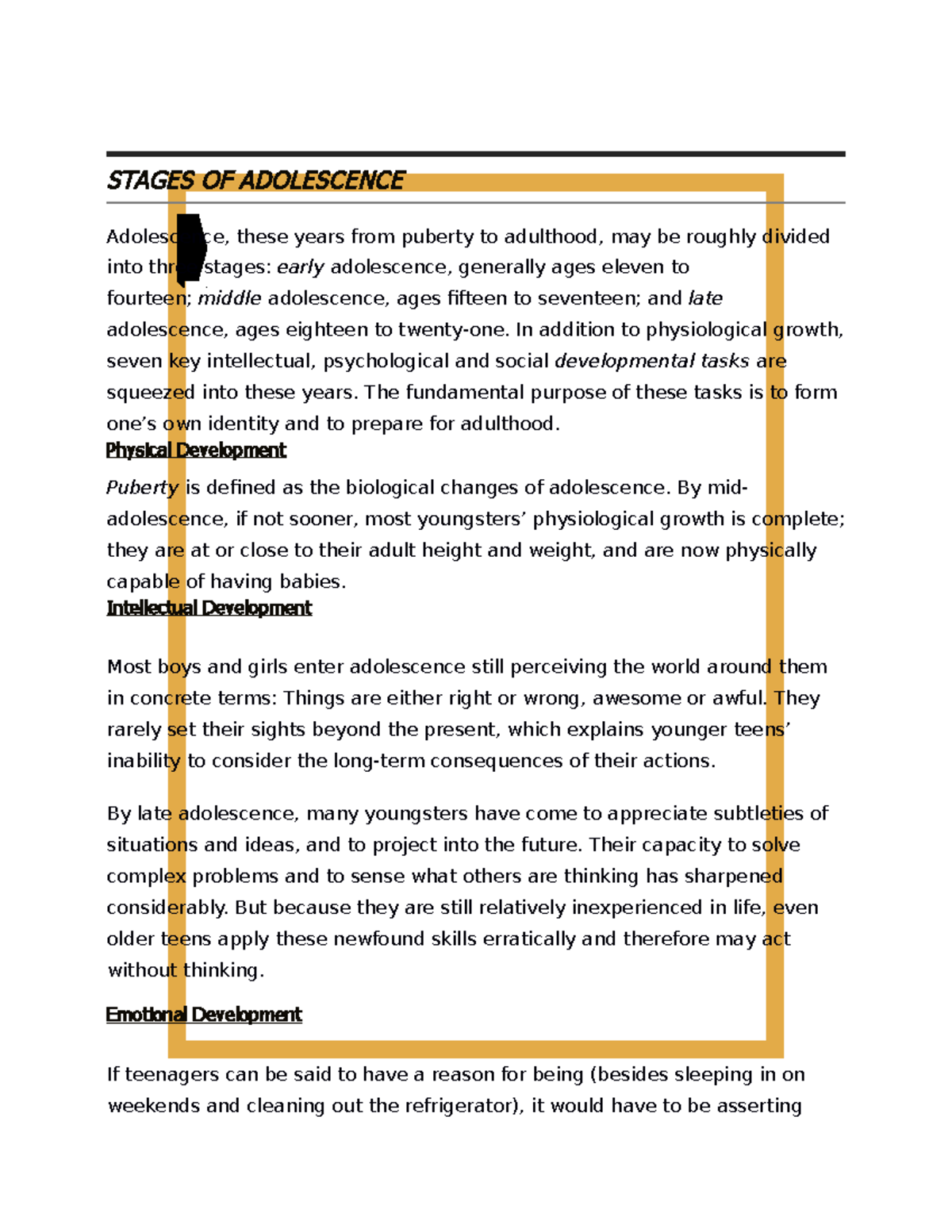 Stages of Adolescence - STAGES OF ADOLESCENCE Adolescence, these years ...