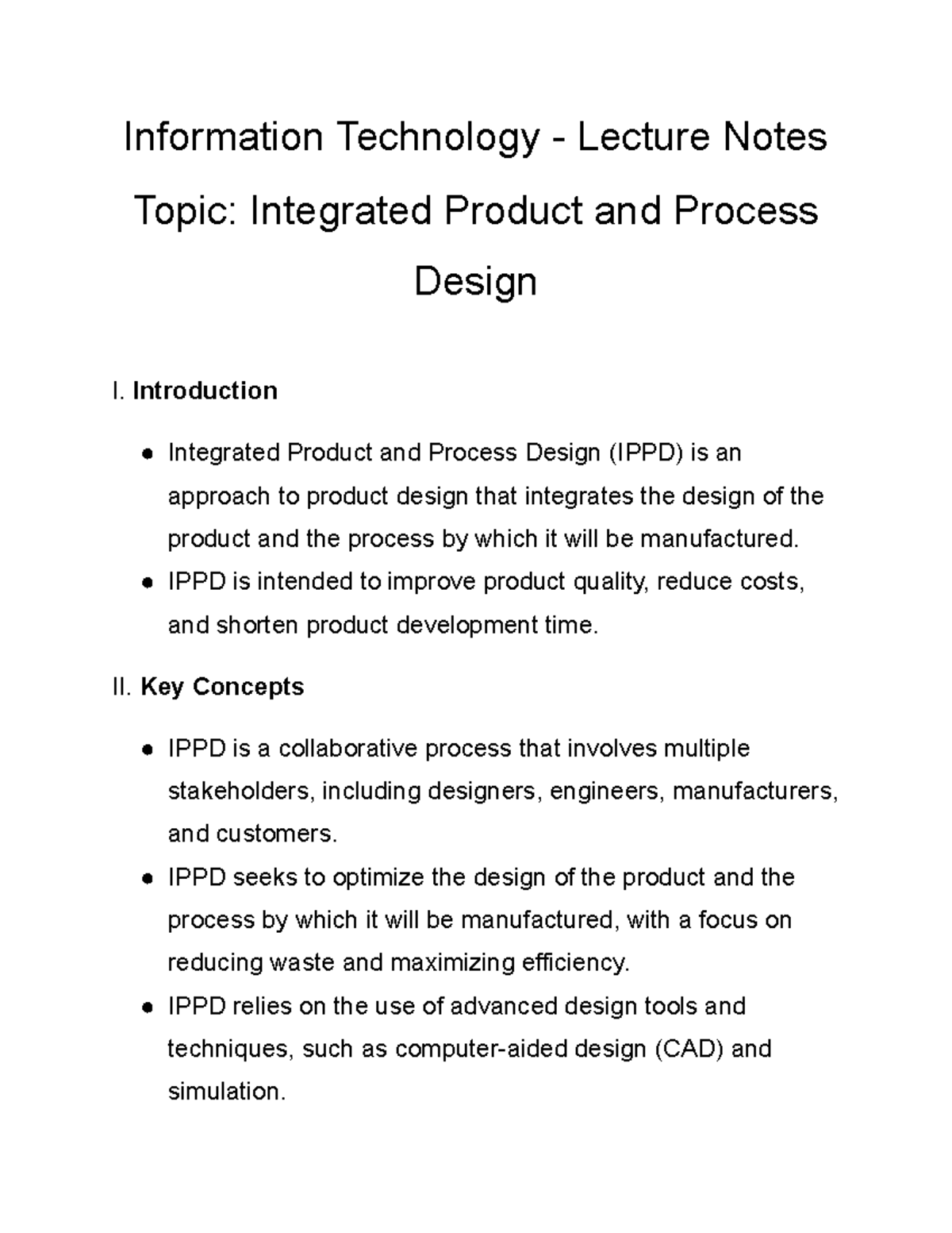 Integrated Product and Process Design - Introduction Integrated Product ...