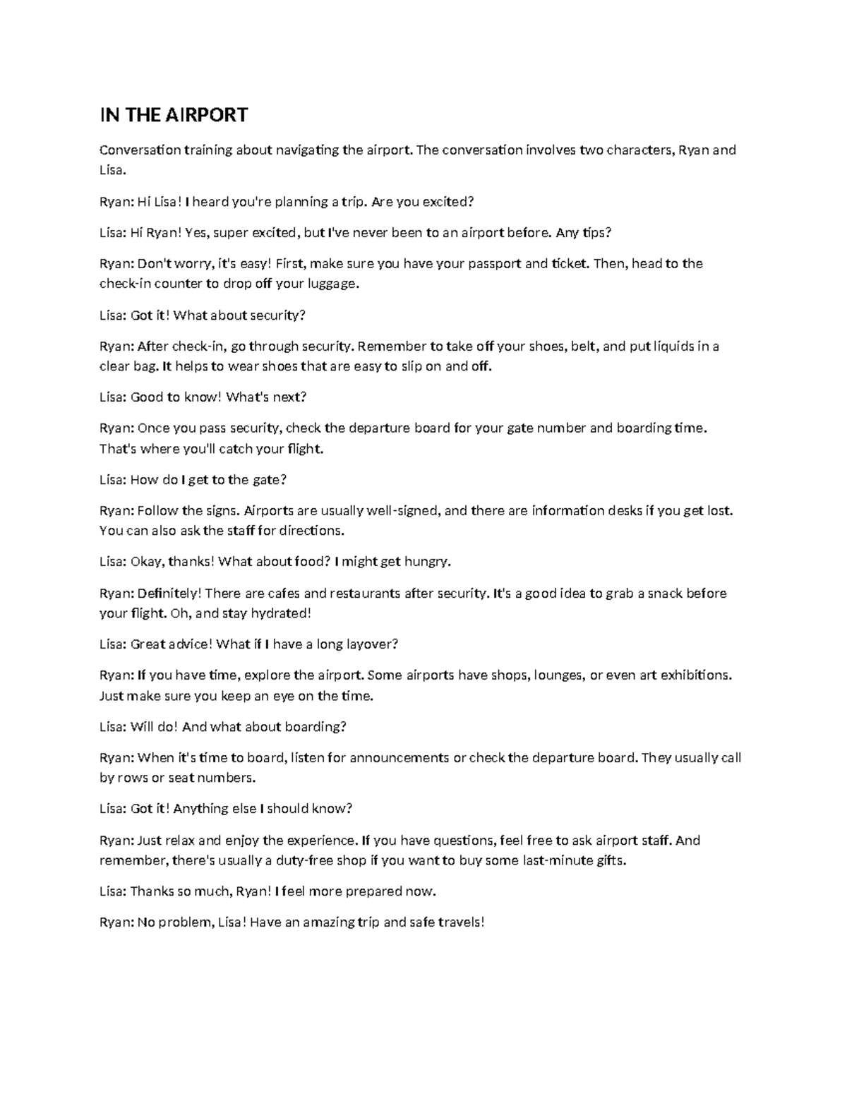 Conversation Training - IN THE AIRPORT Conversation training about ...