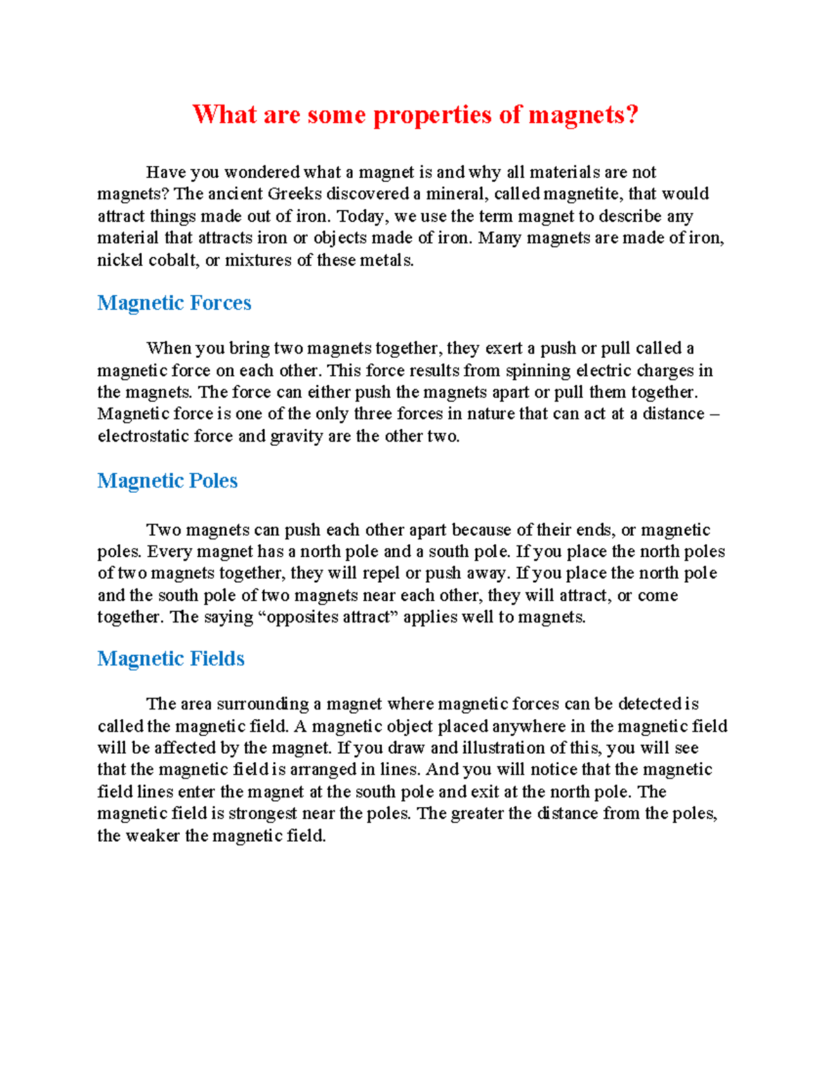 Science magnet project - What are some properties of magnets? Have you ...