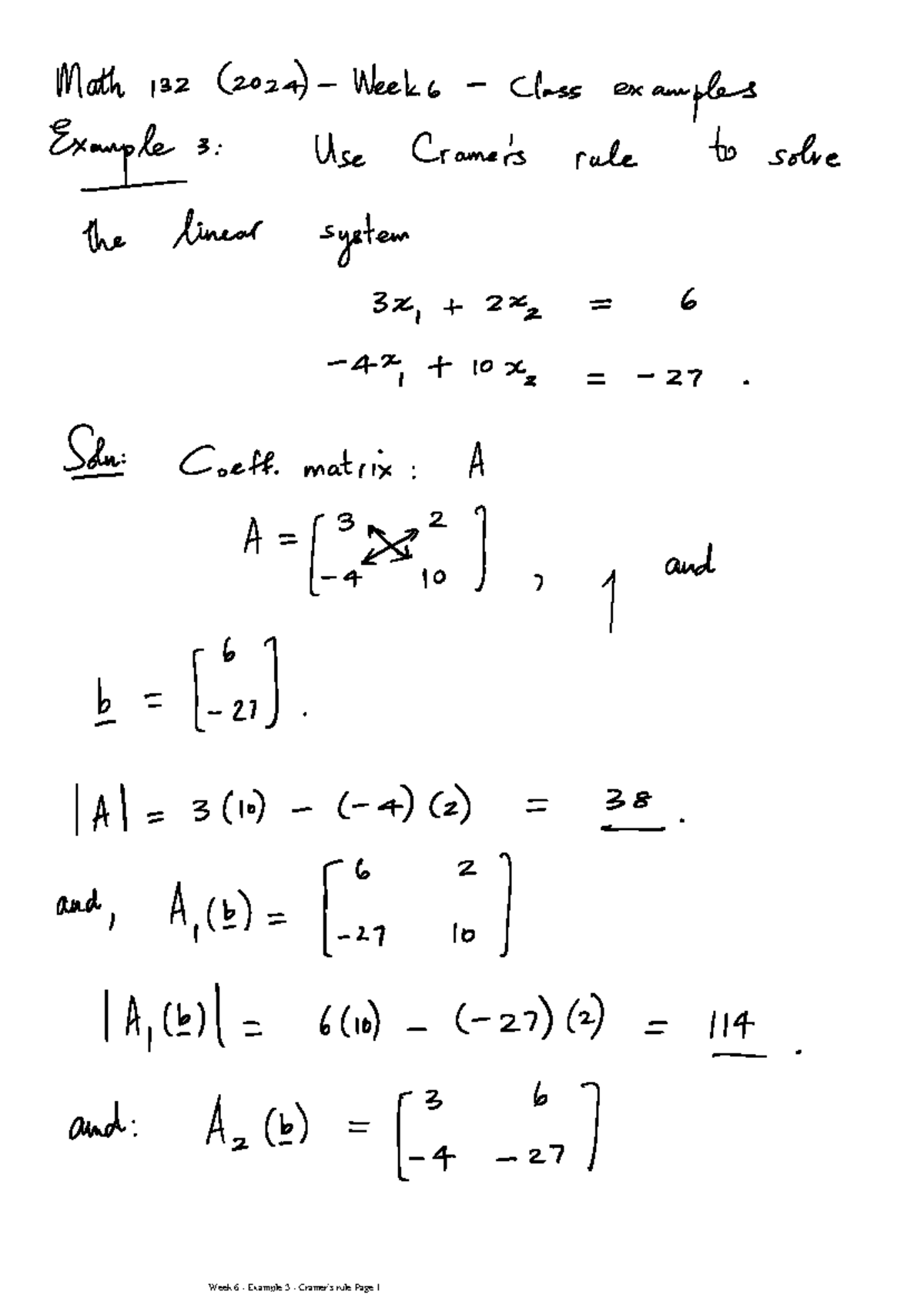 38. Week 6 - Example 3 - Cramers rule - TPS2601 - Week 6 - Example 3 ...