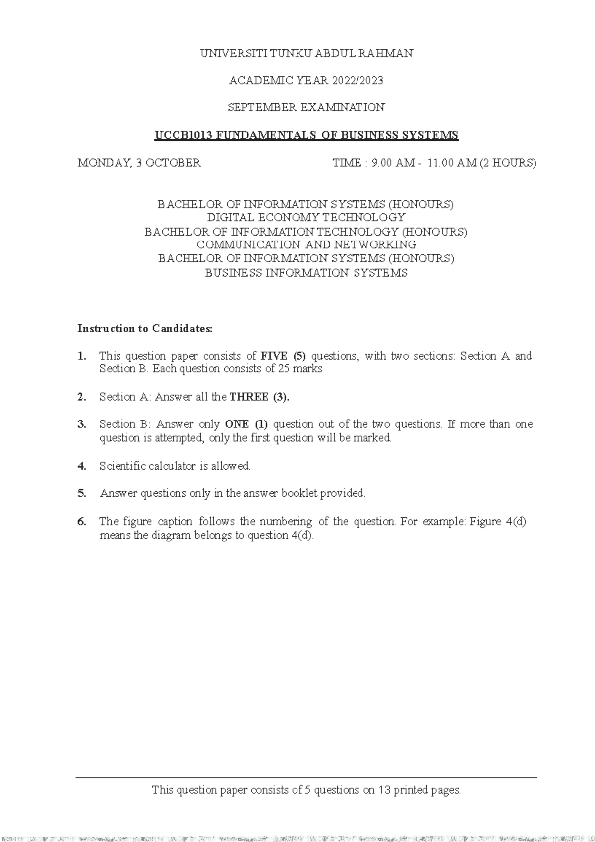 Past Year Paper September 2022 - This question paper consists of 5 ...