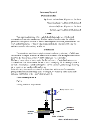 Lab 1 - phys 161 - PHYS161 – Section 1 Lab Report #1 – Projectile Motion Bekzat Akhmetkaiyr Lab ...