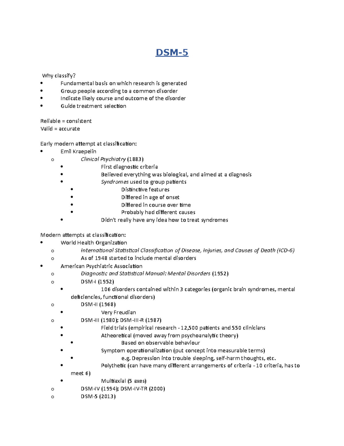 2. DSM-5 - Lecture notes 2 - DSM- Why classify? - Studocu
