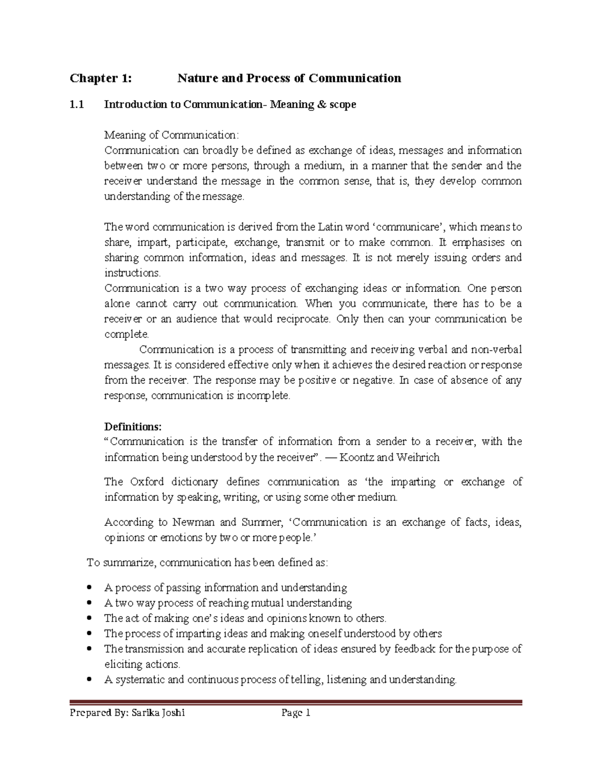 Chapter 1 Nature Process of communication - Chapter 1: Nature and ...