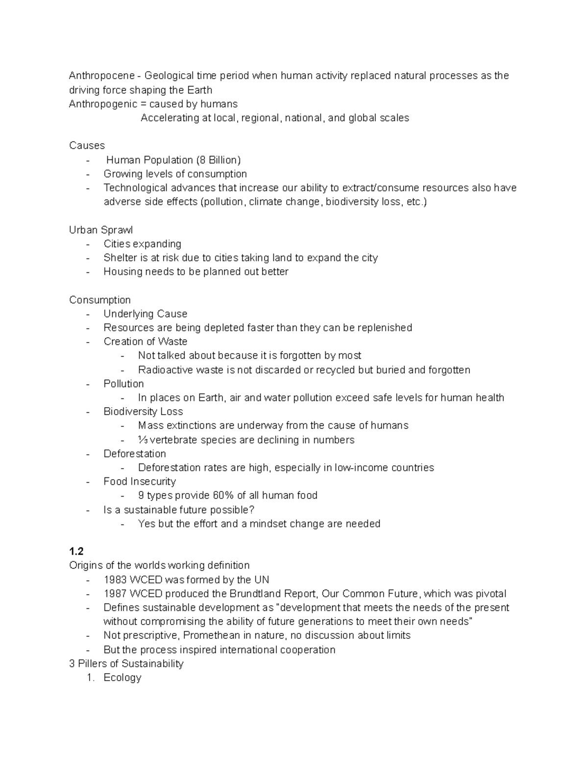 ES 110 Week 1 - Week 1 Notes - Anthropocene - Geological time period ...