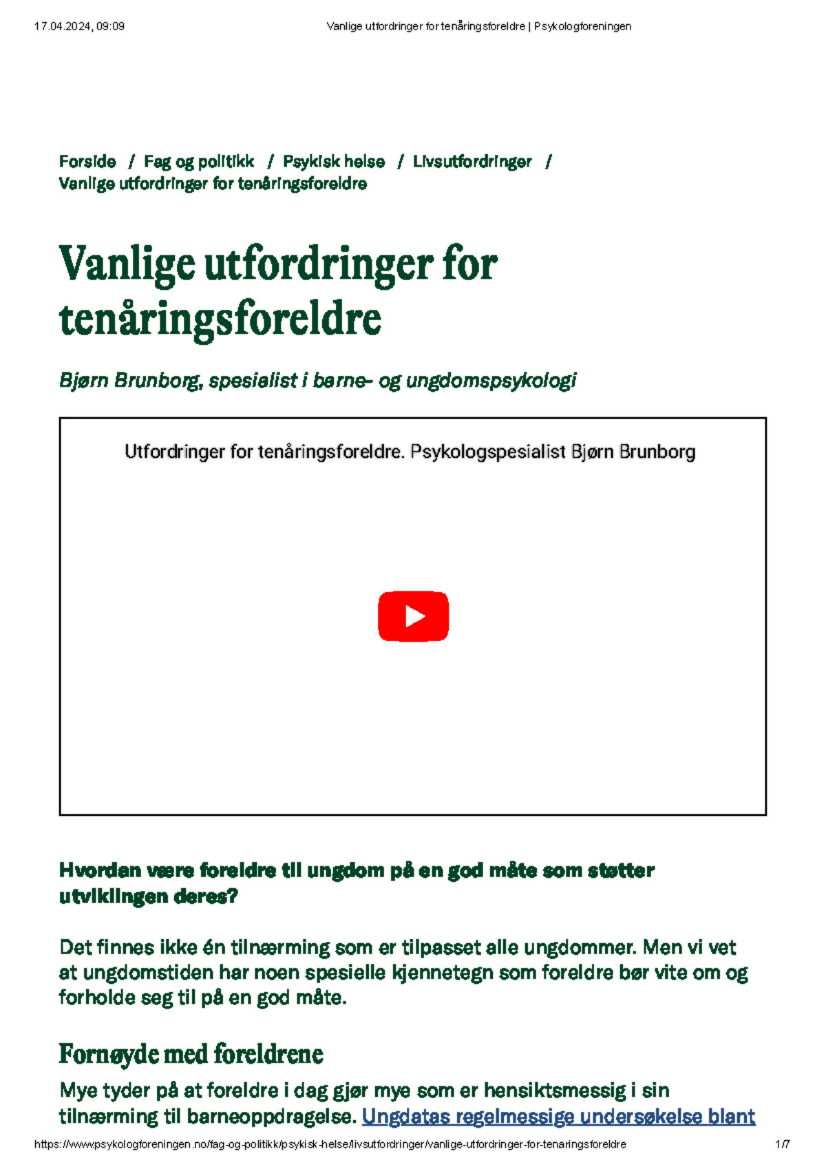 Vanlige utfordringer for tenåringsforeldre Psykologforeningen - Forside ...