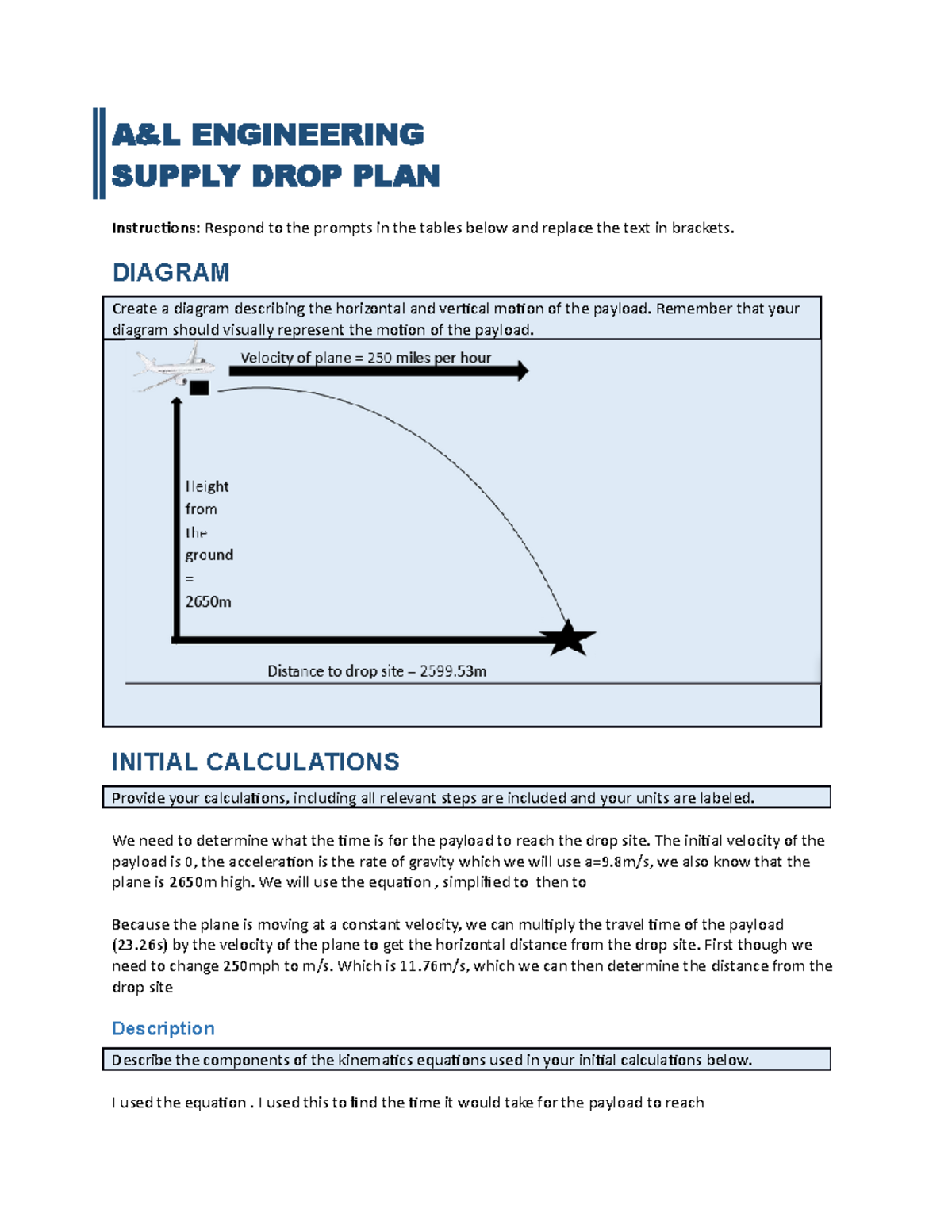 Project One Supply Drop - A&L ENGINEERING SUPPLY DROP PLAN Instructions ...