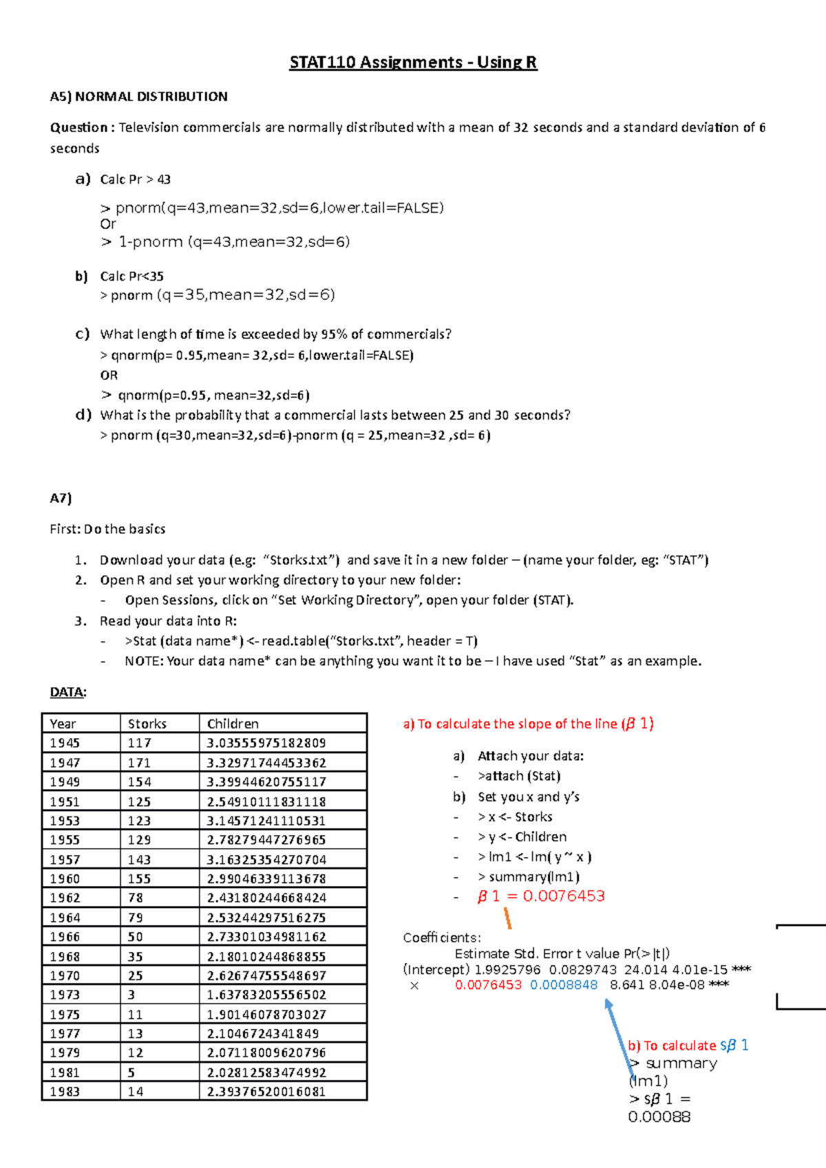 Using R STAT - A5 - A7 - I have supplied examples on how to use codes ...