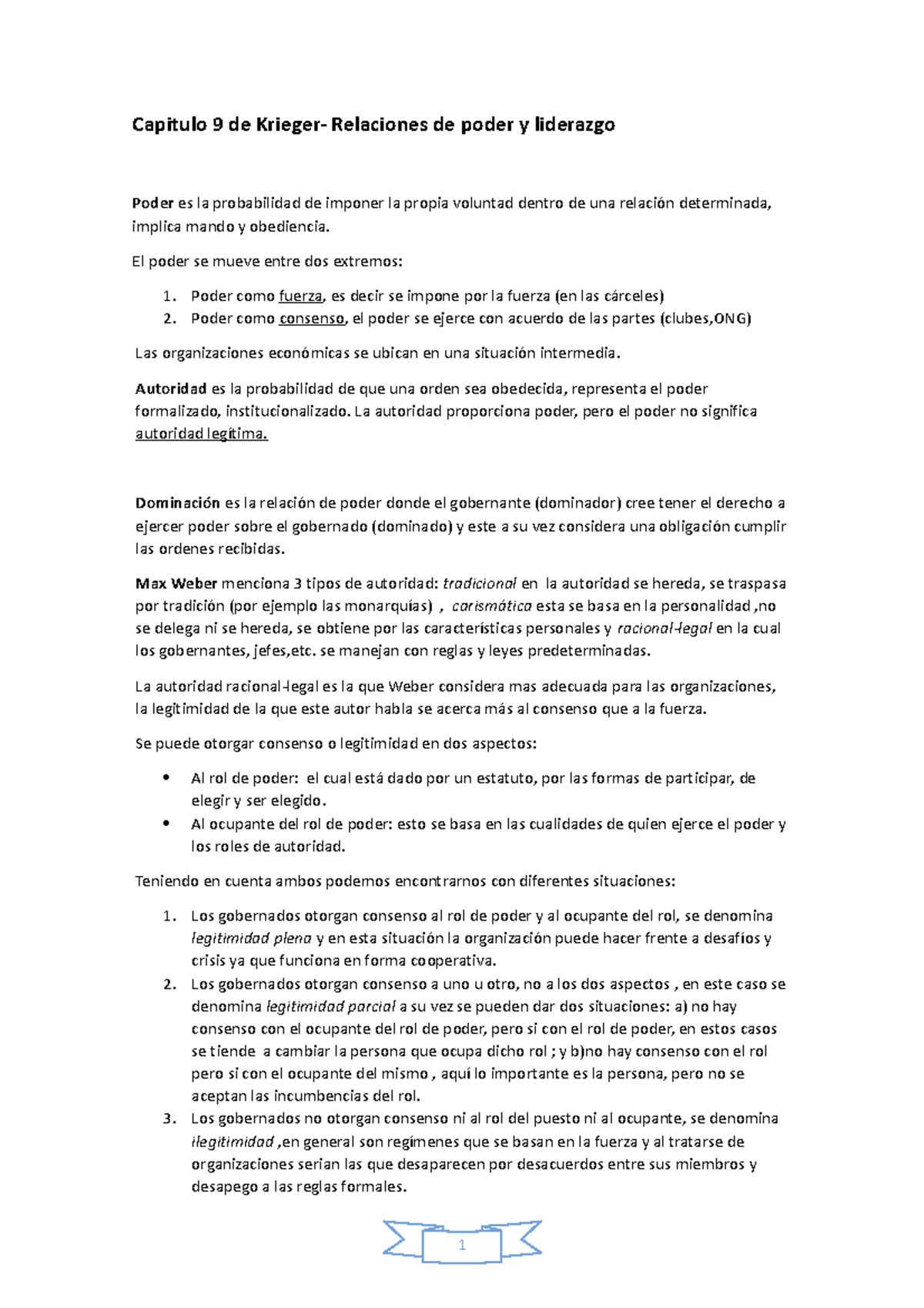 RElaciones de poder y liderazgo Krieger - Capitulo 9 de Krieger ...