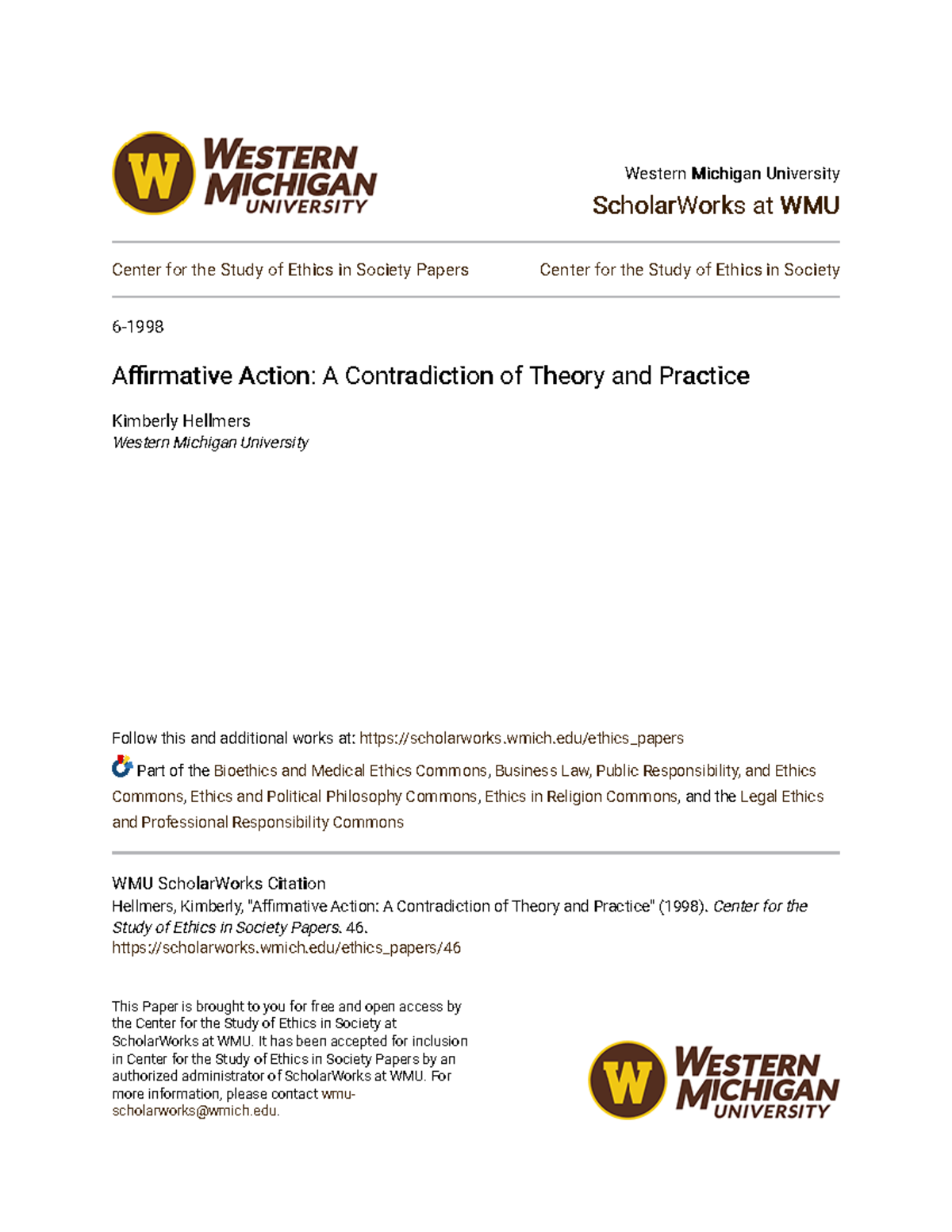 Affirmative Action A Contradiction of Theory and Practice - Western ...