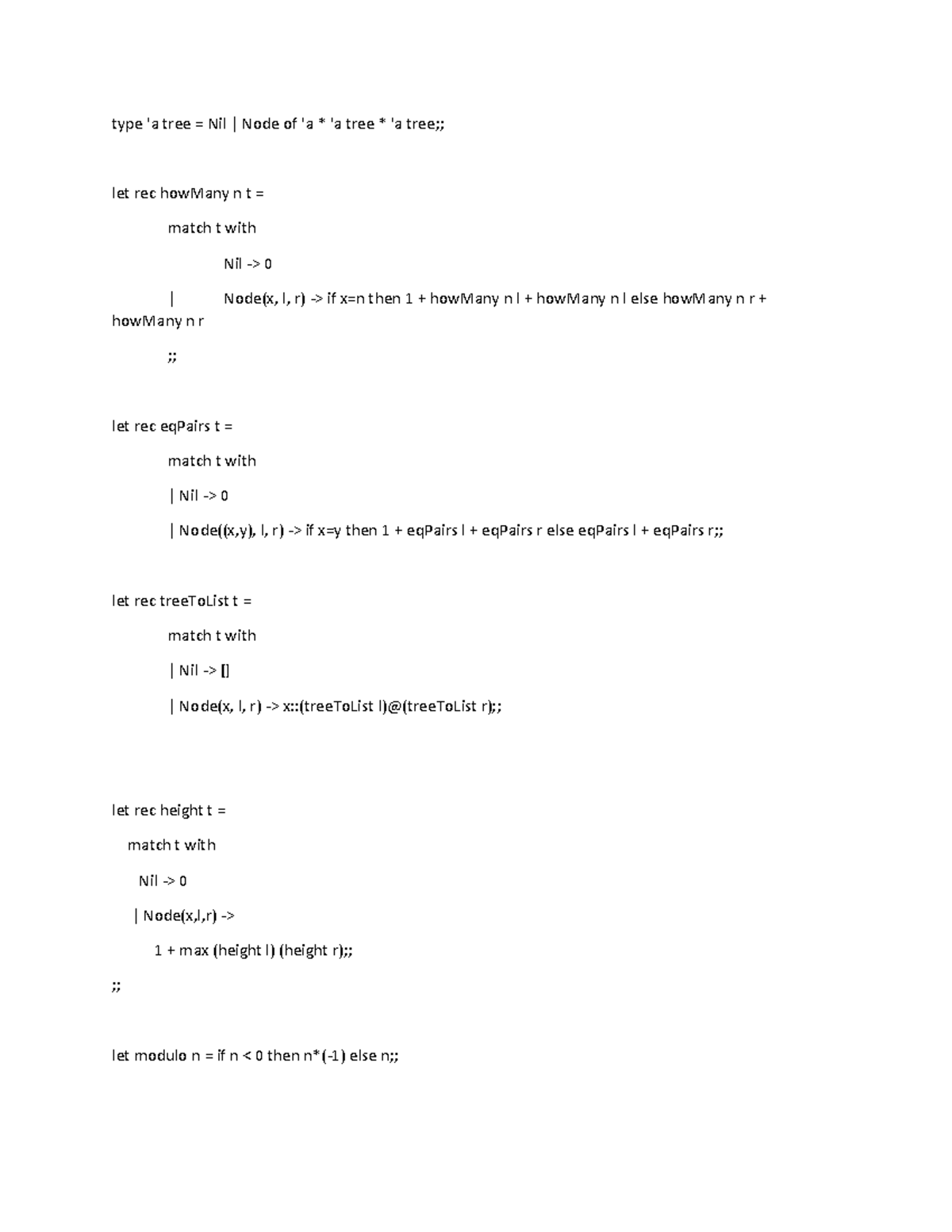 Folha sobre OCaml - type 'a tree = Nil | Node of 'a * 'a tree * 'a tree ...