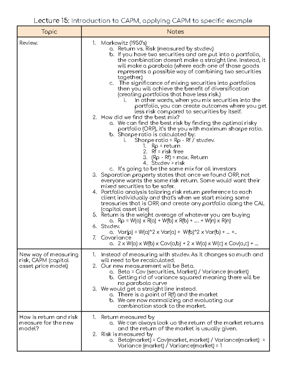 FIN 136 Lecture 15 Introduction to CAPM, applying CAPM to specific ...