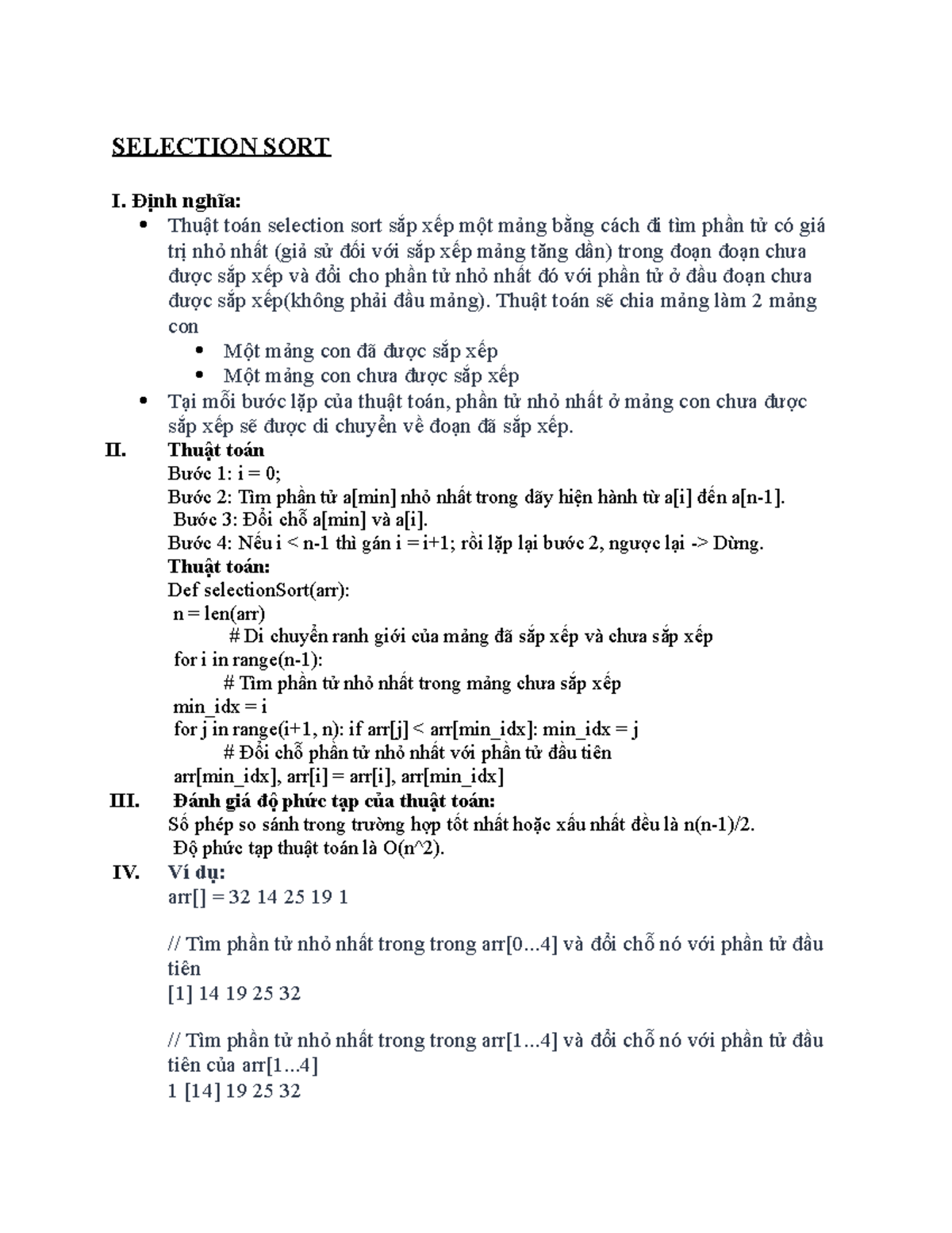 Selection Merge Sort Selection Sort I Định Nghĩa Thuật Toán Selection Sort Sắp Xếp Một Mảng