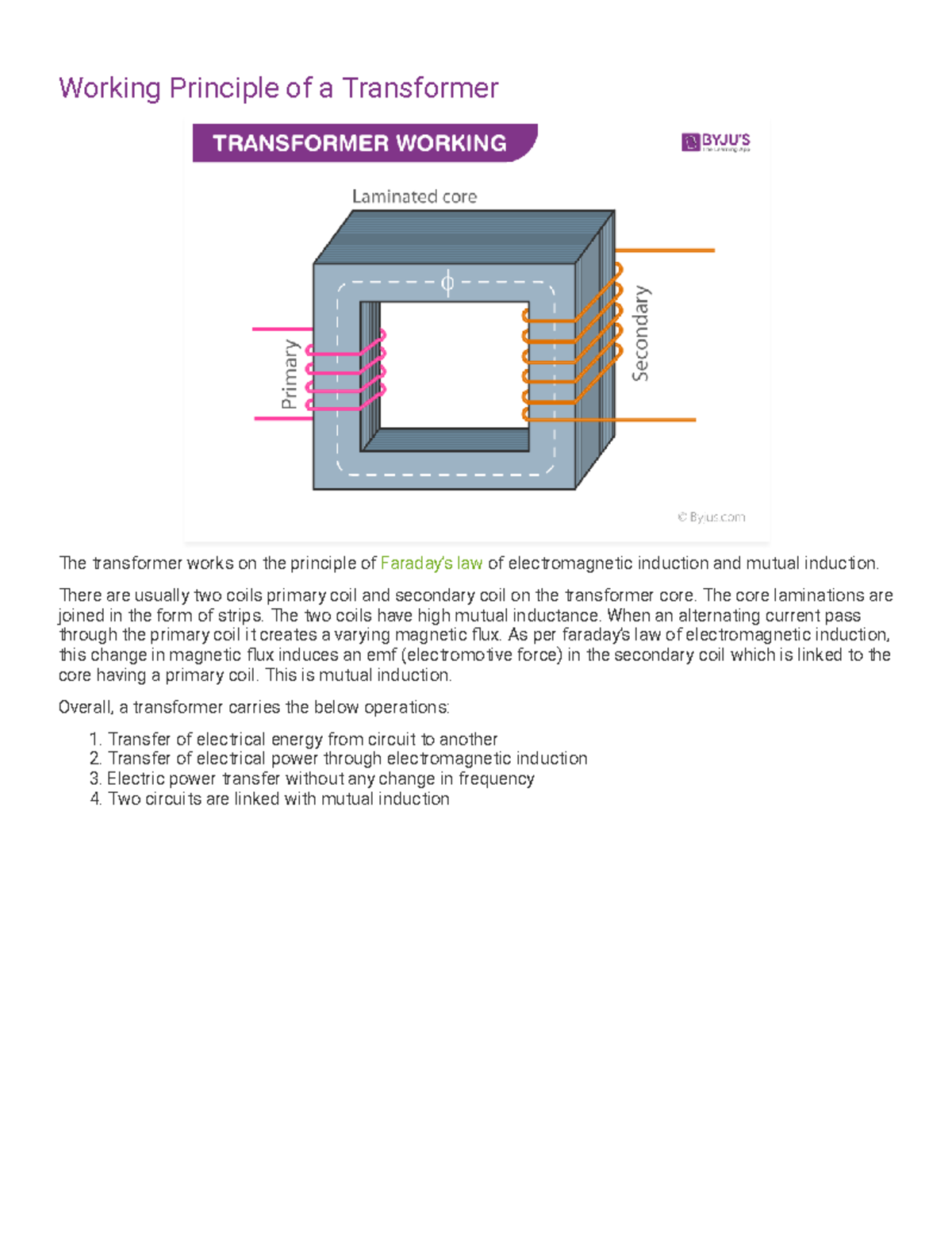 Working Principle of a Transformer - There are usually two coils ...