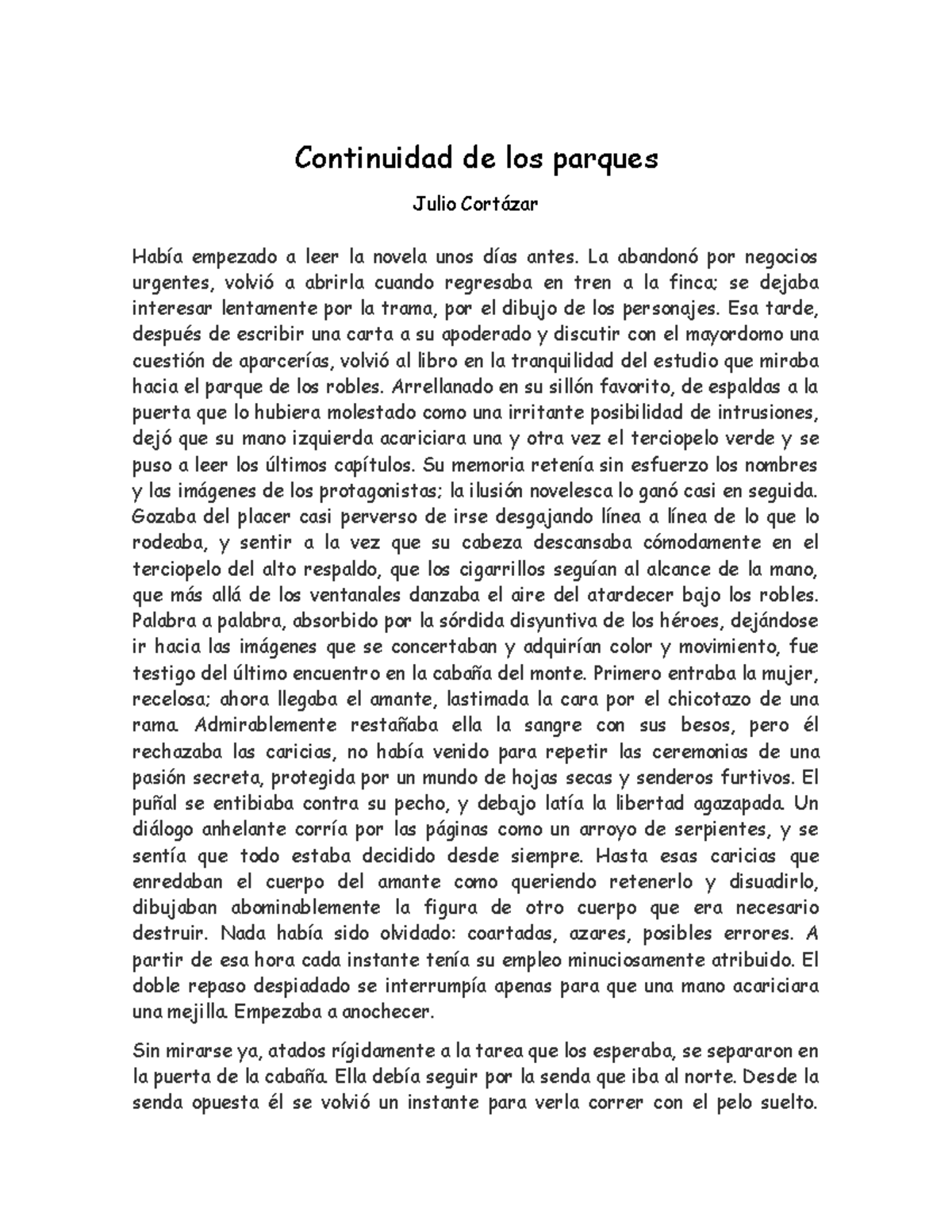 Cuentos contemporáneos - Continuidad de los parques Julio Cortázar ...