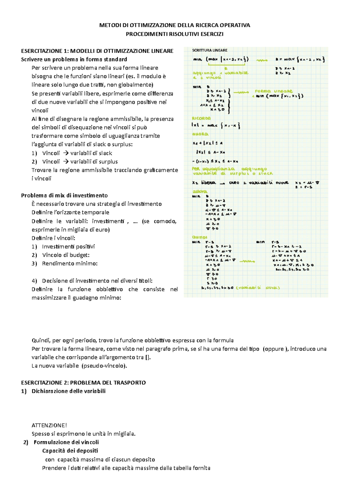 Risoluzione Esercizi Ottimizzazione - METODI DI OTTIMIZZAZIONE DELLA ...