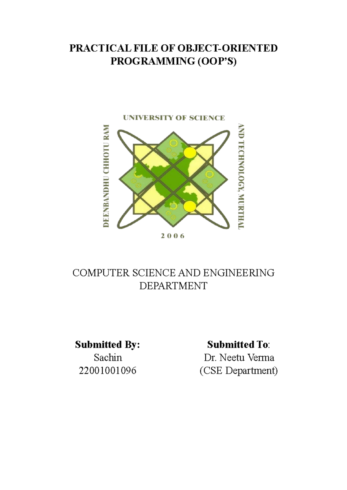 OPPS file - Thik nahi bhool - PRACTICAL FILE OF OBJECT-ORIENTED PROGRAMMING (OOP’S) COMPUTER ...