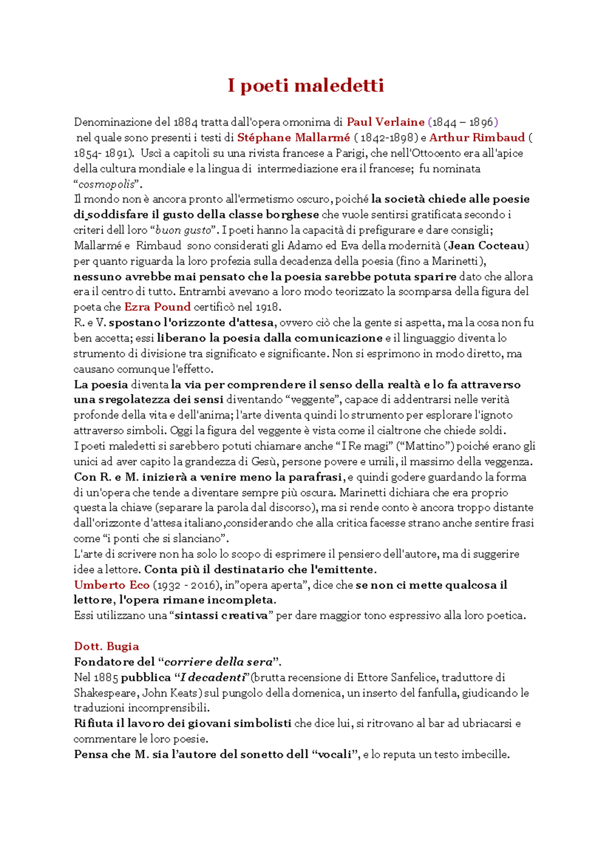 Appunti letteratura - I poeti maledetti Denominazione del 1884 tratta ...