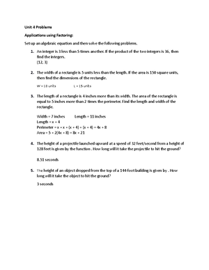 Unit 3 Problems - Unit 3 Problems Application problems Involving System ...