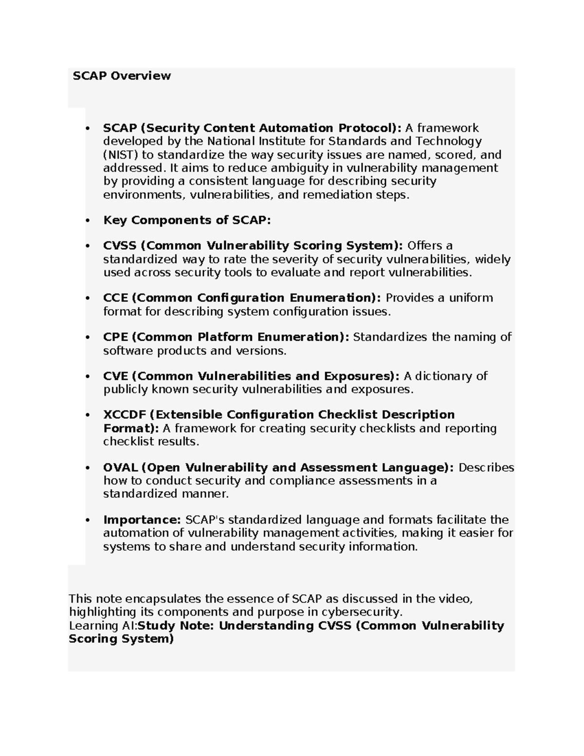 D340-CVSS-Notes - Notes on CVSS - SCAP Overview SCAP (Security Content ...