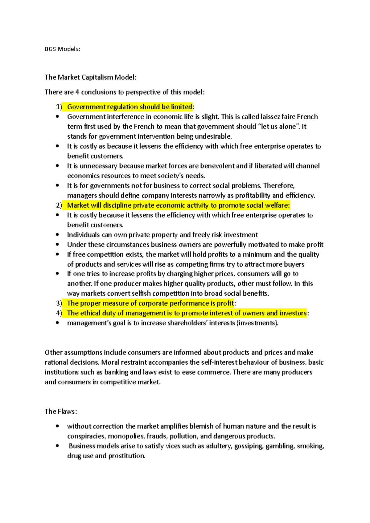 BGS Models - BGS Models: The Market Capitalism Model: There are 4 ...