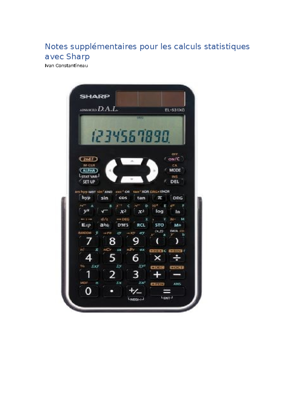 Sharp Calculatrice guide - Notes supplémentaires pour les calculs ...
