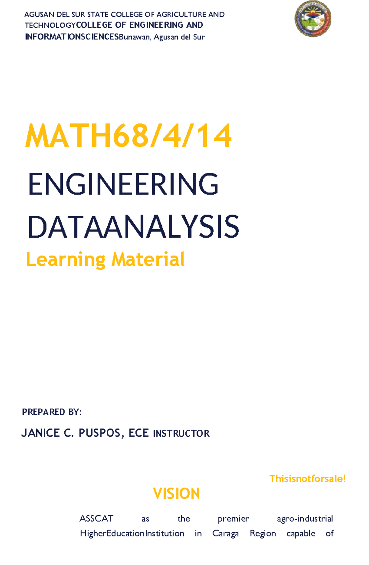 Engineering Data Analysis Learning Mateial (2nd week) - ####### AGUSAN DEL SUR STATE COLLEGE OF ...