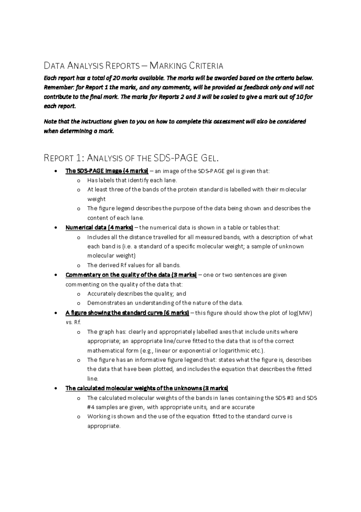 Marking Guide - DATA ANALYSIS REPORTS 3 MARKING CRITERIA Each report ...