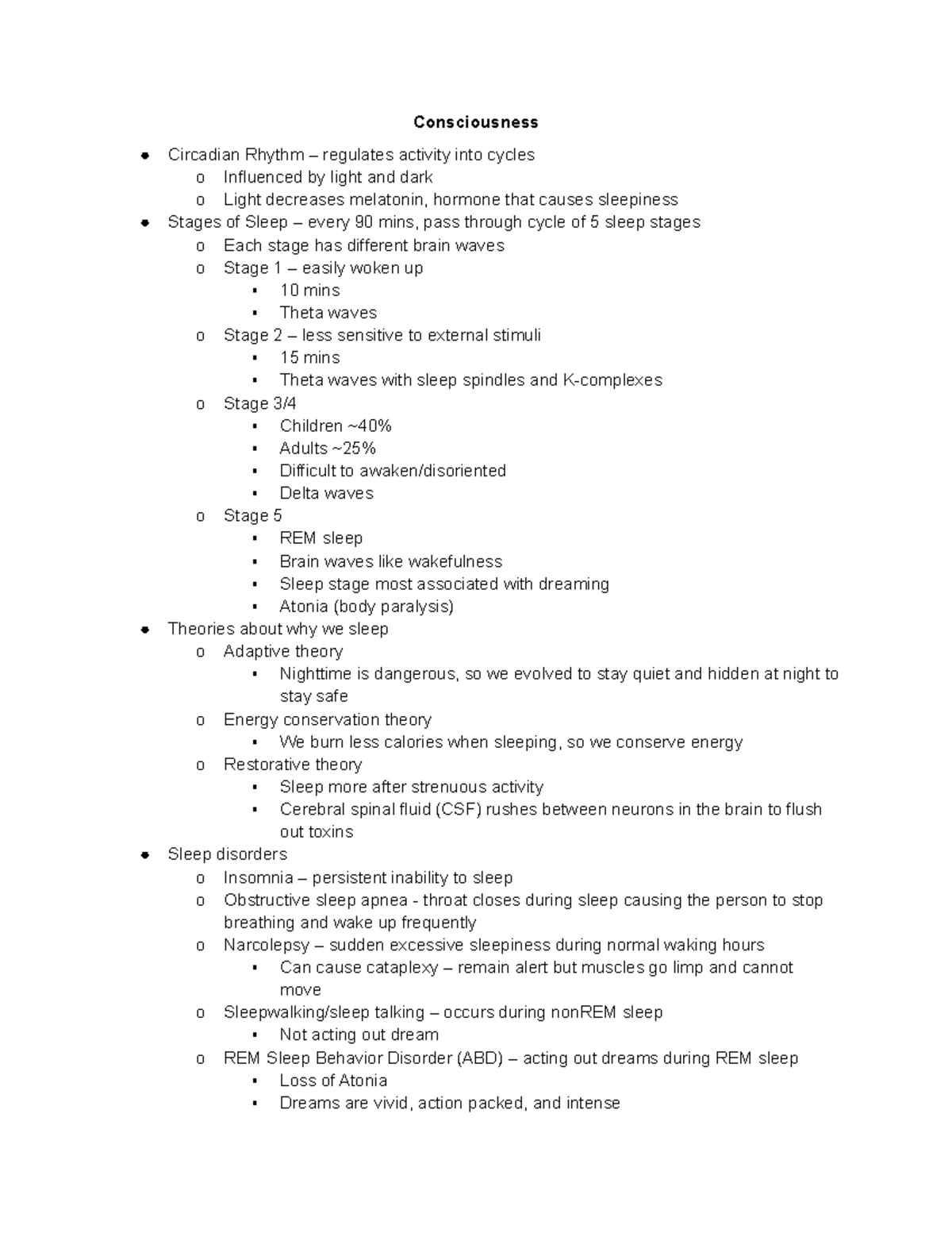 CH 15 - Consciousness - Instructor: Sue Hobbs - Consciousness Circadian ...