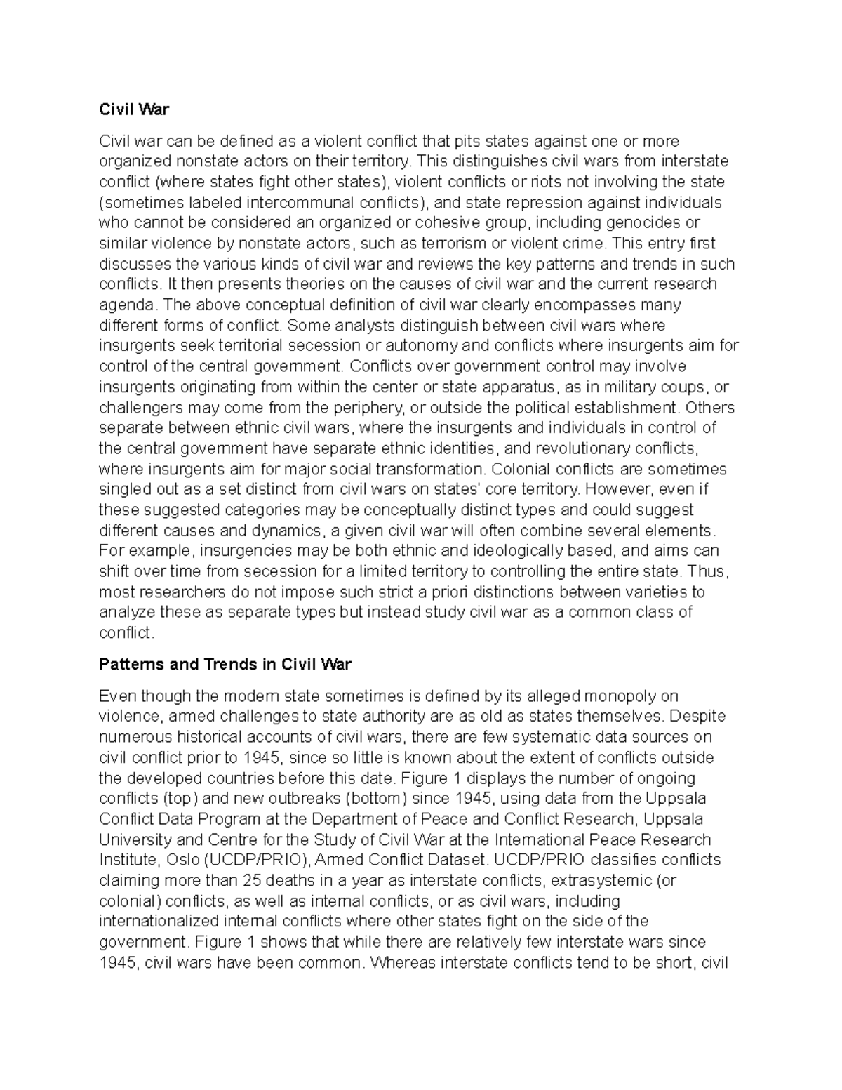 Civil War - Civil War Civil war can be defined as a violent conflict ...