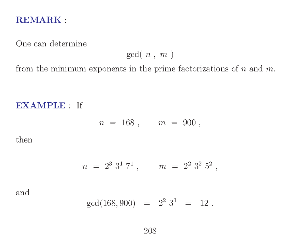 COEN 231- Lecture 13 - REMARK : One can determine gcd( n , m ) from the minimum exponents in the ...